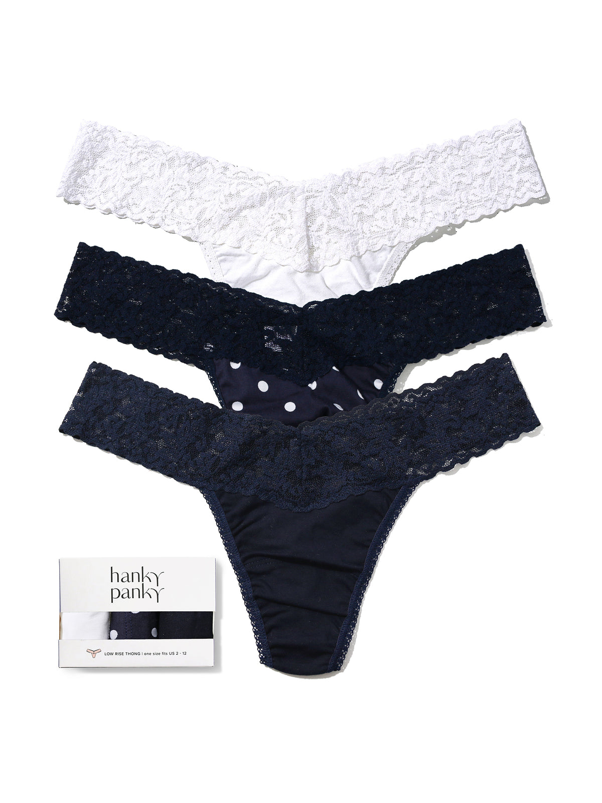 3 Pack Supima® Cotton Low Rise Thongs With Lace Sale | Hanky Panky