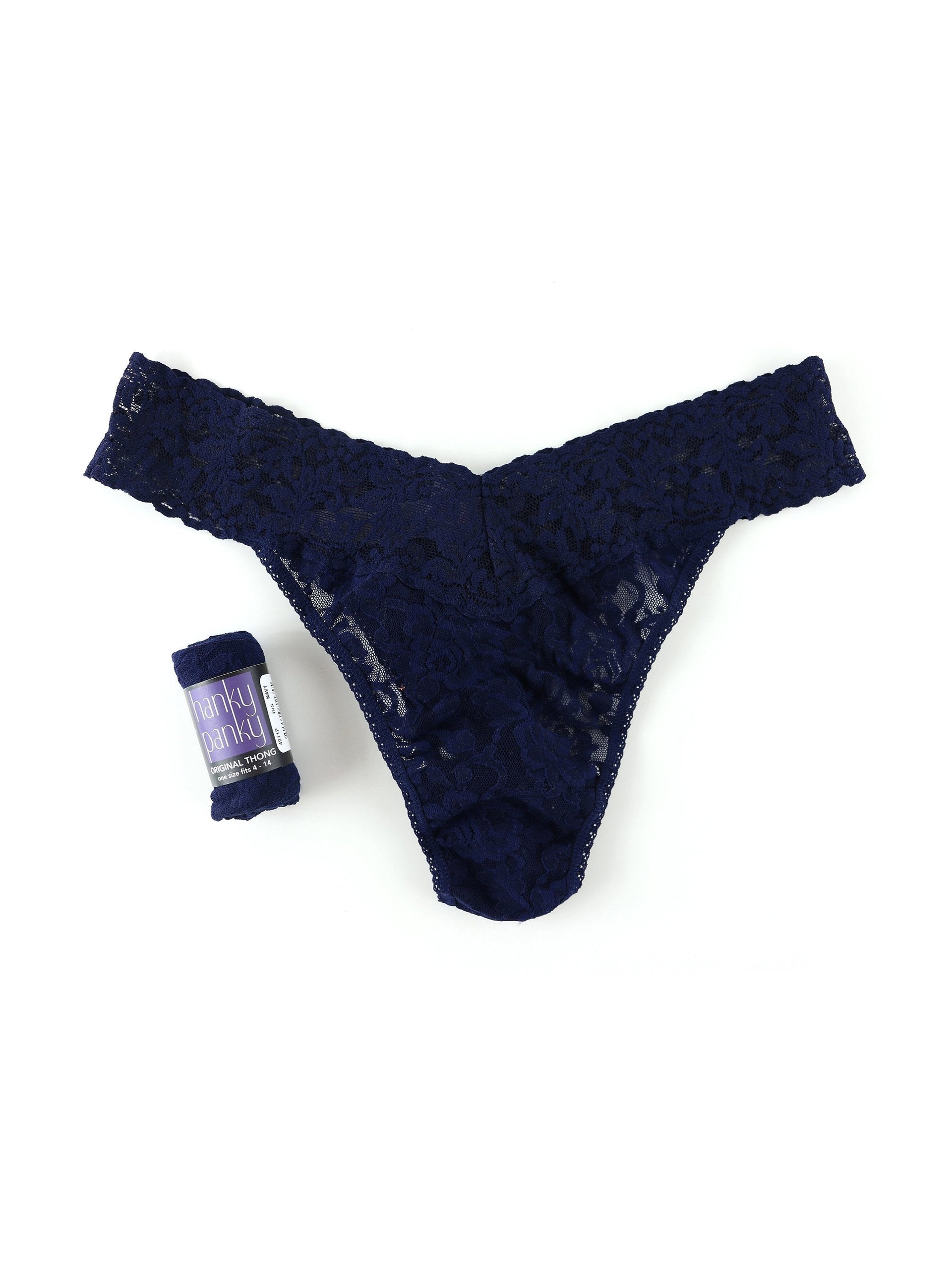 Signature Lace Original Rise Thong Navy | Hanky Panky