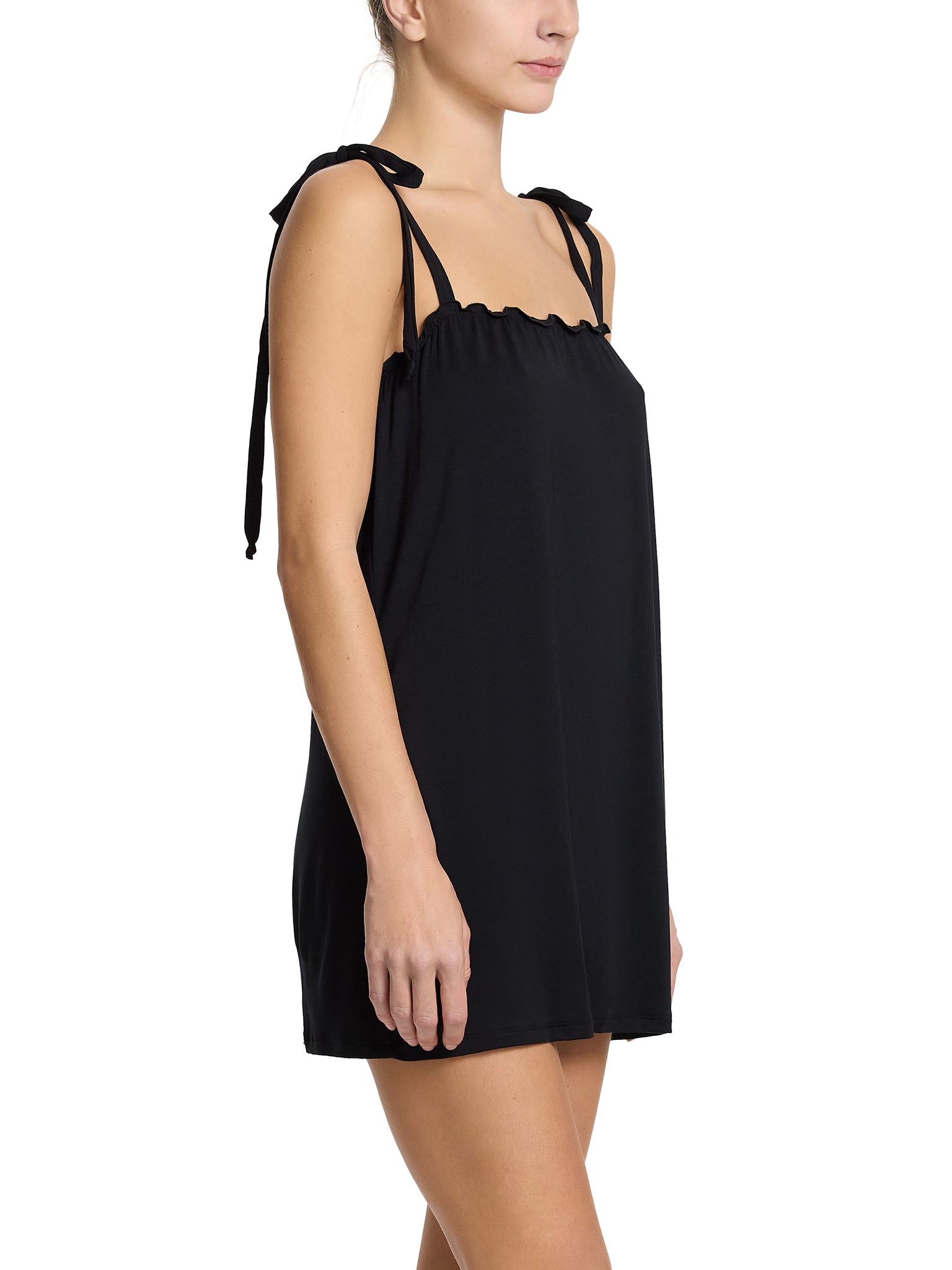 Unwind Ruffle Chemise Black | Hanky Panky